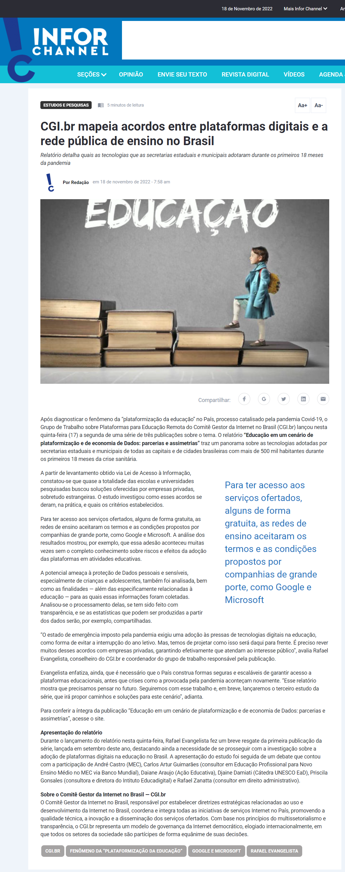 NIC.br - Na Mídia - CGI.br mapeia acordos entre plataformas digitais e ...