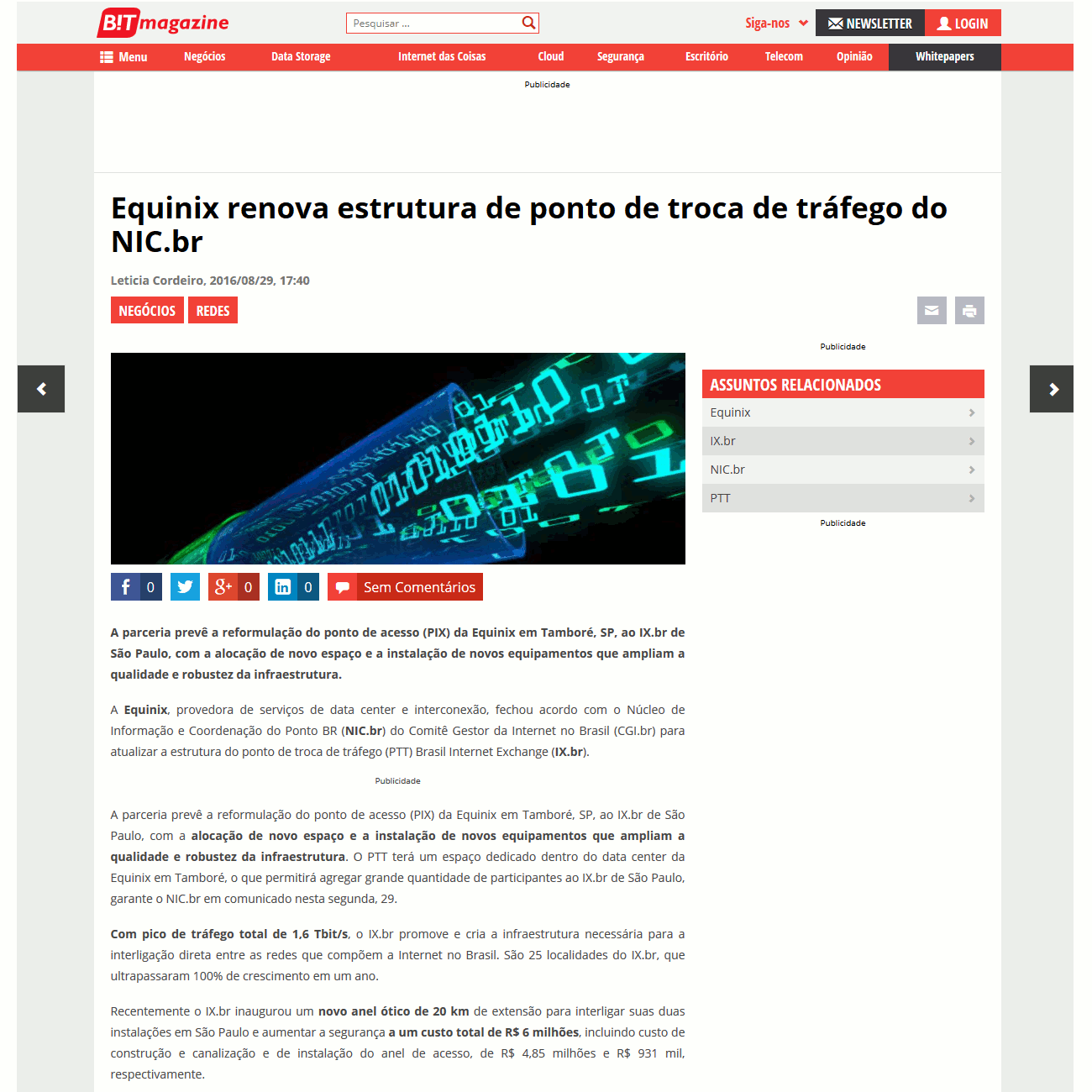 NIC.br - Na Mídia - Equinix renova estrutura de ponto de troca de ...