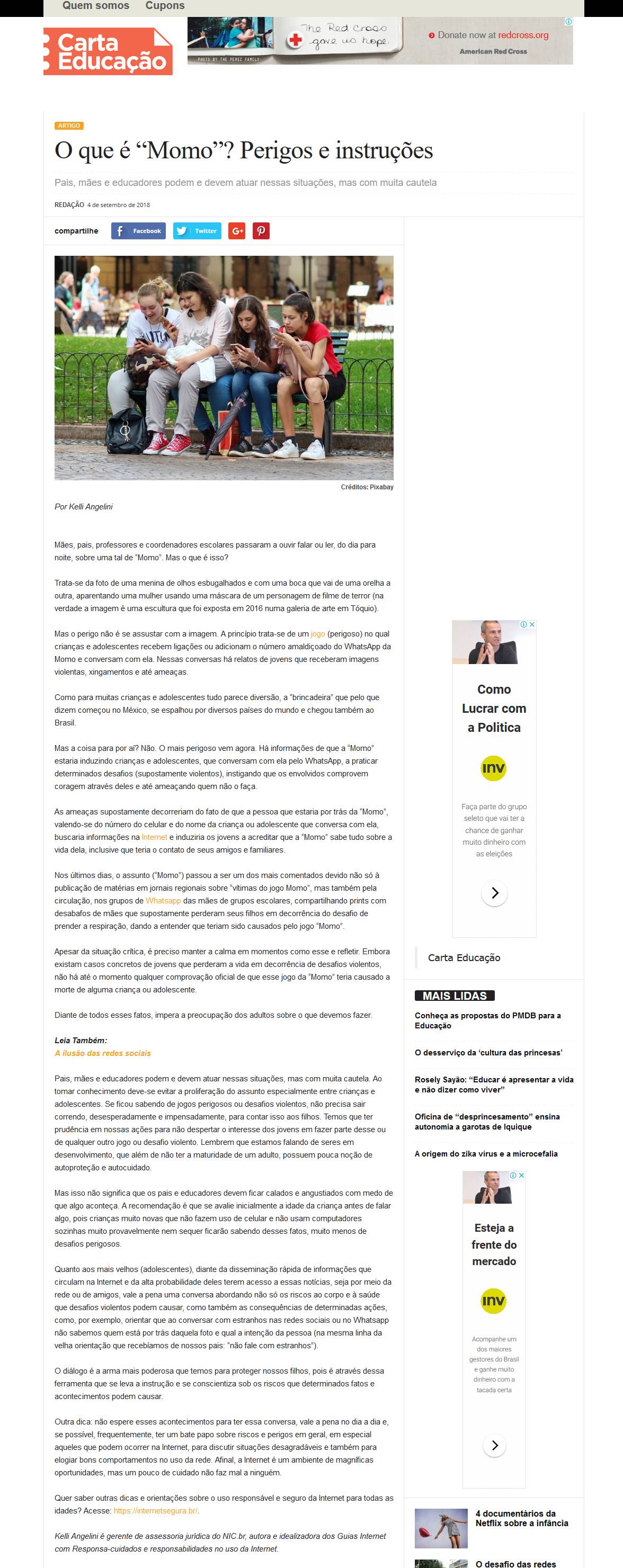 NIC.br - Na Mídia - O que é “Momo”? Perigos e instruções